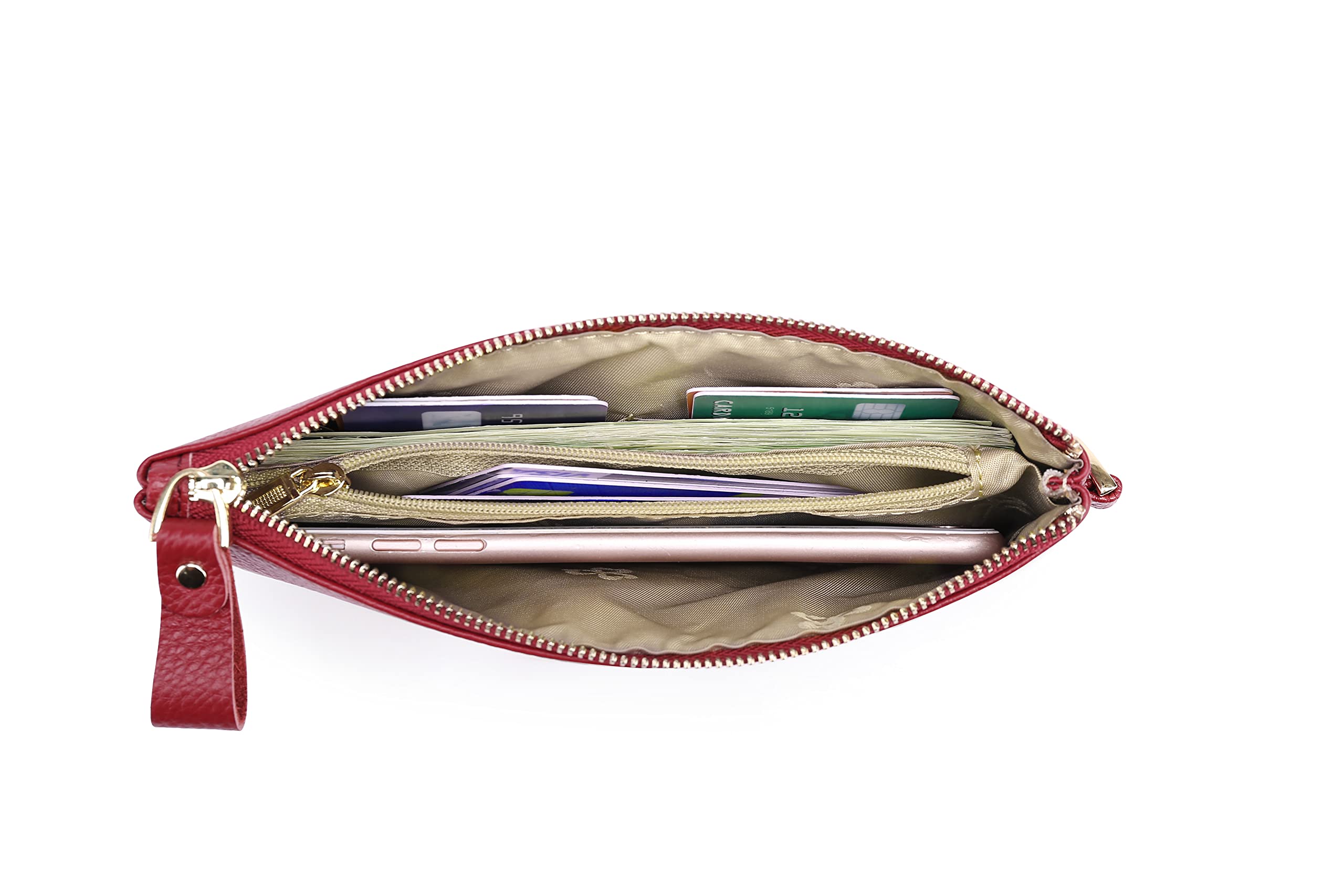 COKOK Wristlet Coin Purse-Women's Wristlet Clutch Slim Leather Wallet RFID Blocking Handbag(Wine Red)