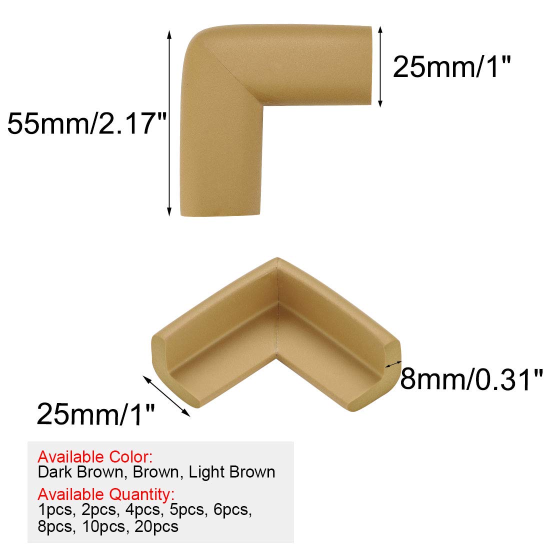 uxcell 2pcs Foam Furniture Desks Edge Cover Pads Protectors Corner Cushions Bumpers Guards Light Brown