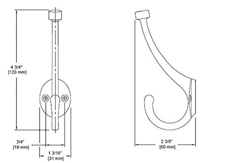 QCAA Zinc Diecast Coat Hook, Flat Black, 5 Pack