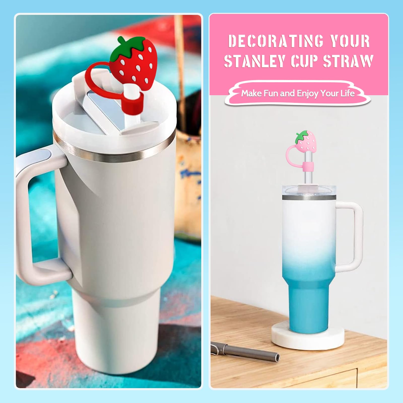 7Pcs 10mm Straw Covers Cap Toppers Compatible with Stanley 30&40 Oz Tumbler with Handle, Reusable Silicone Straw Tips Lids Protectors for Stanley Cups Straws Accessories