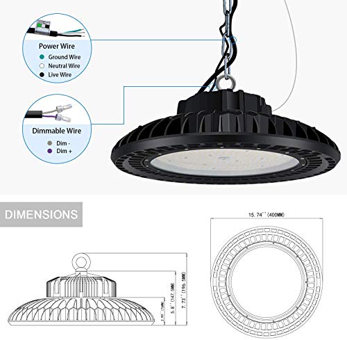 OPENLUX 300W UFO LED High Bay Lights 43,500lm (1200W MH/HPS Equiv.) 5000K 0-10V Dimmable High Bay LED Shop Lights UL Approved LED Warehouse Light AC100-277V