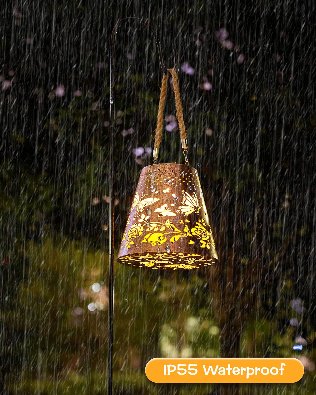 Birodeko Solar Lantern Outdoor Garden - Waterproof Large Hanging LED Lights, Warm White Retro Landscape Decorative Metal Lanterns for Patio, Yard, Pathway | Bronze, Butterfly
