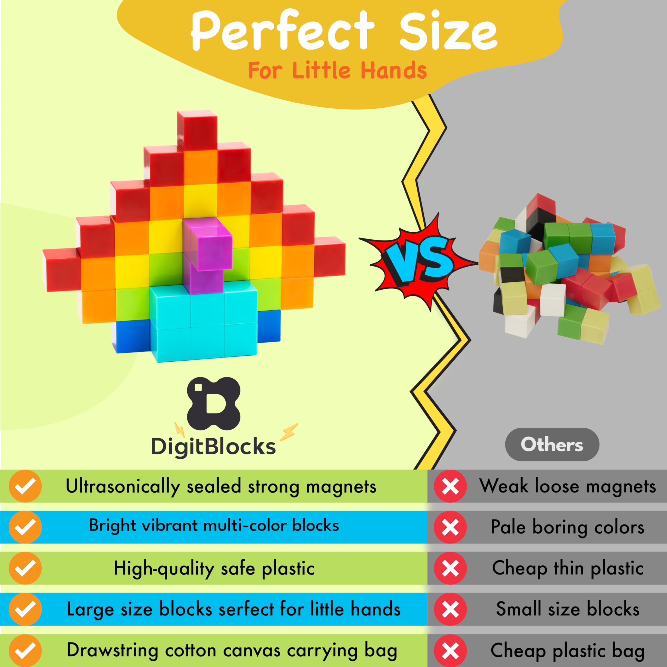 BrainSpark Digit Blocks 48 Pieces Black White and Grey Magnetic Cubes Building Set, Magnetic Blocks for Kids