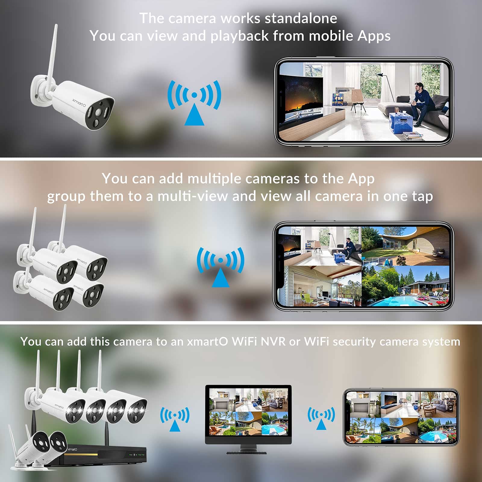 XMARTO Thermal-Detect Wireless Home Security Camera 2-Pack,2K HD WiFi Cameras,Flood Light Color Night Vision,2-Way Audio, 1-Tap Siren (24/7 Surveillance,Save to SD,NVR or Cloud, ww. Alexa, WP2K34-Q2)