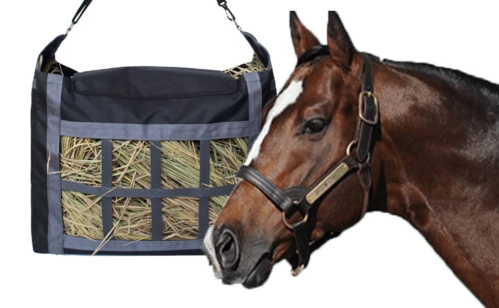 Slow Feeder Hay Bag - Hay Storage Net for Horse Donkey Goat, Adjustable, Super Tough to Reduces Waste (2 PCS)