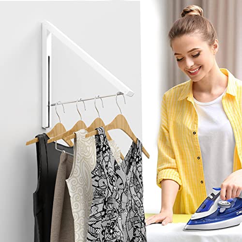 Anjuer Folding Clothes Hanger Wall Mounted Retractable Clothes Rack, Aluminum, Easy Installation, White