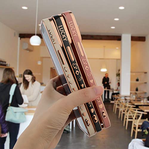 Bonoma Compatible with iPhone 14 Plus Case Love Letter Graphic Plating Electroplate Luxury Elegant Case Camera Protector Soft TPU Shockproof Protective Back Cover iPhone 14 Plus Case -Black