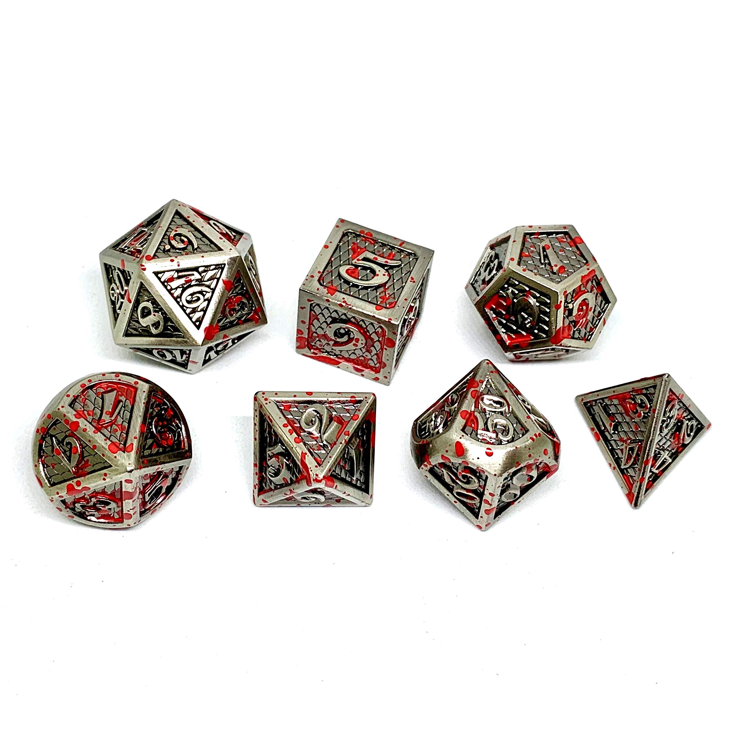 Darksilver Forge Bloodstained Metal Polyhedral Dice Set for Tabletop Roleplaying Games, Dungeons and Dragons, DND, D&D