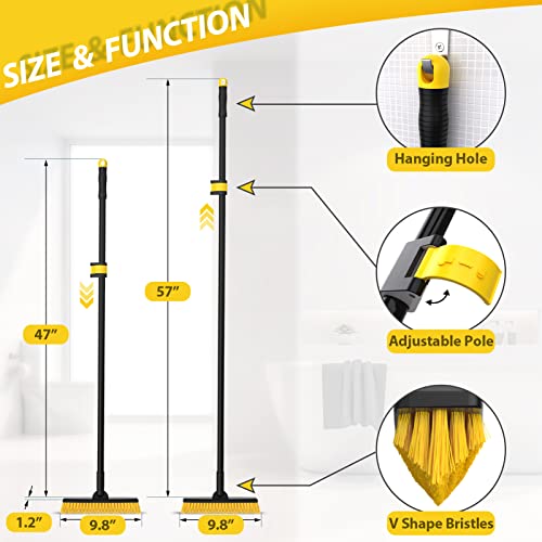 Bonpally Grout Scrub Brush with 57" Telescopic Handle, Shower Floor Brush Scrubber with V-shape Stiff Bristles,Grout Cleaner Brush for Cleaning Tile,Bathroom,Kitchen,Hard to Reach Corners Areas,Yellow