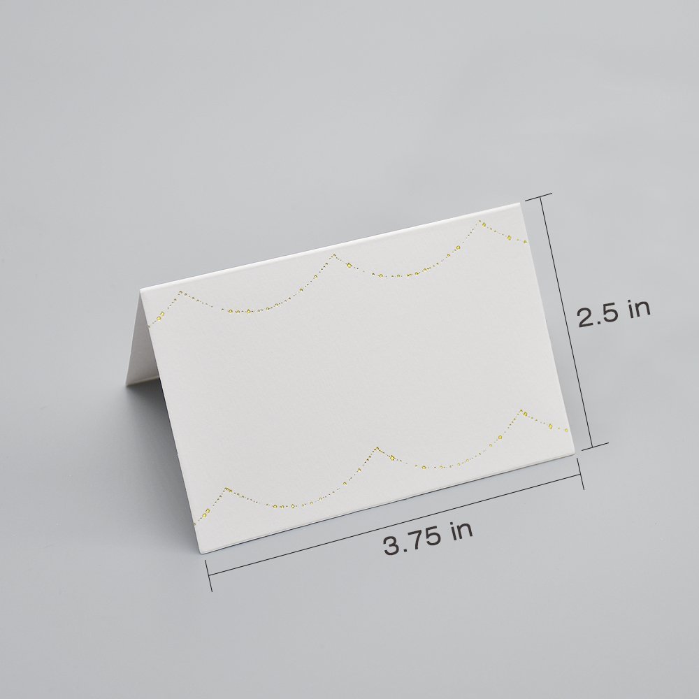 AZAZA 50 Pcs Place Cards with Gold Foil - Table Tent Cards Seating Place Cards for Weddings Banquets Dinner Parties 2.5" x 3.75" (Elegance - Gold)