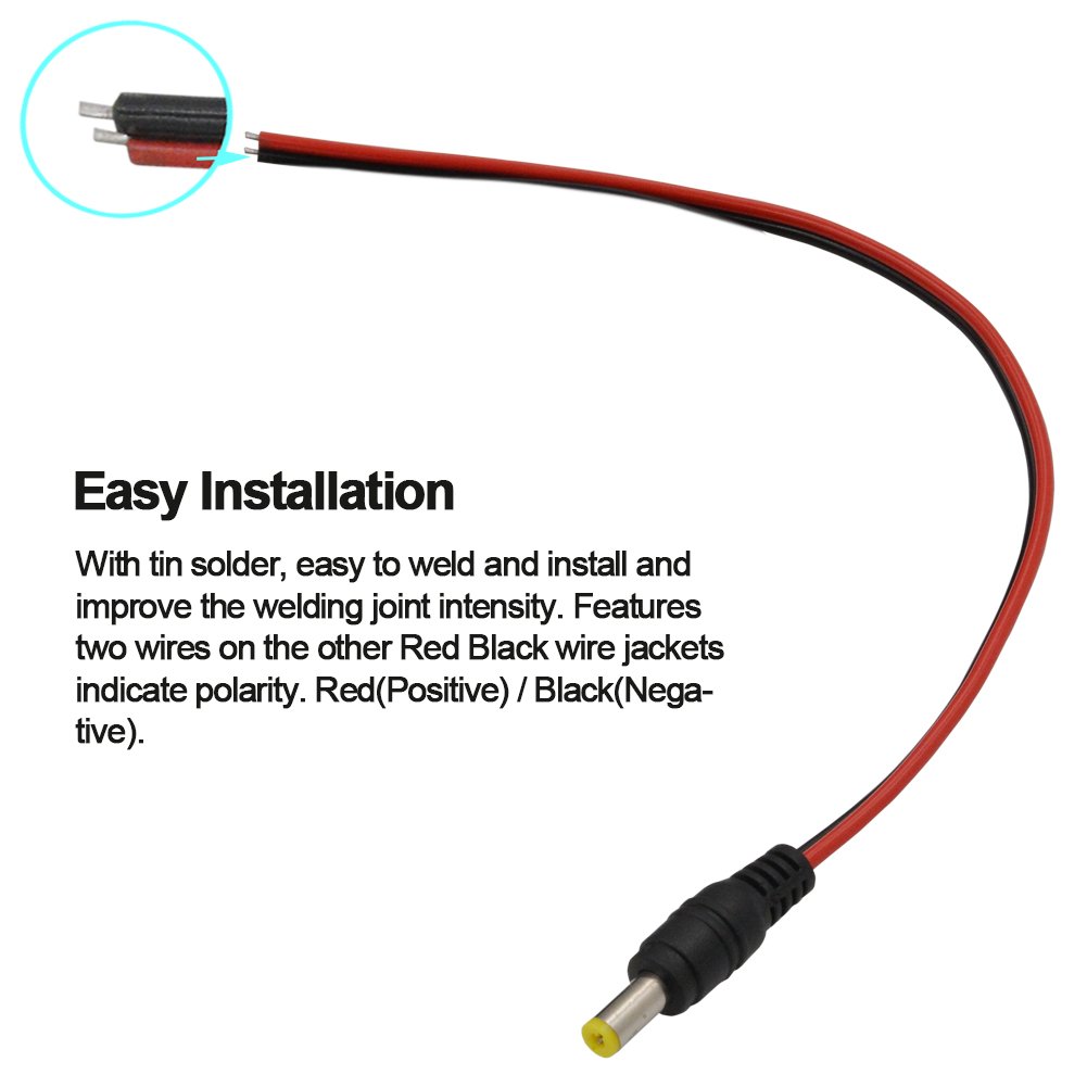 MILAPEAK (Real 18AWG 43x2pcs Wires) 20pcs Male DC Power Pigtail Cable, 12V 5A DC Connectors for CCTV Security Camera and Lighting Power Adapter (2.1mm x 5.5mm, Ultra Thick)