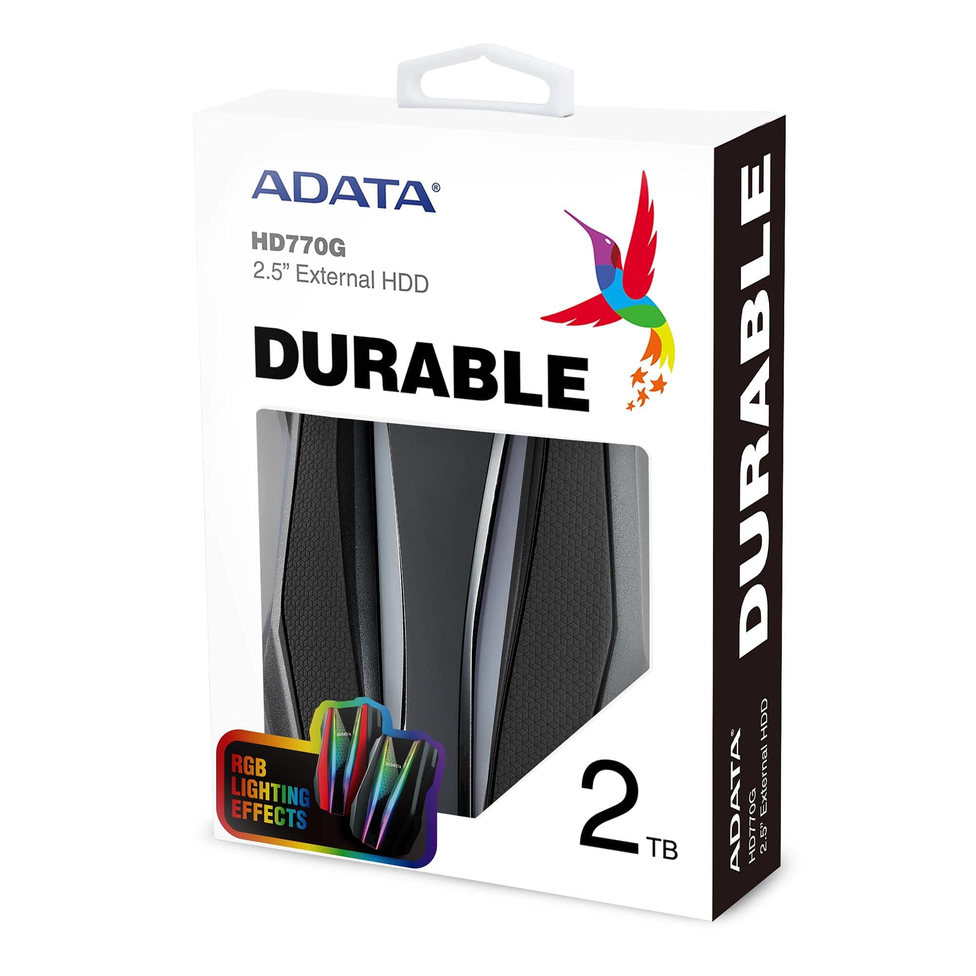 ADATA HD770G 2TB RGB USB 3.2 IP68 Waterproof Dropproof Dustproof External HDD Black (AHD770G-2TU32G1-CBK)