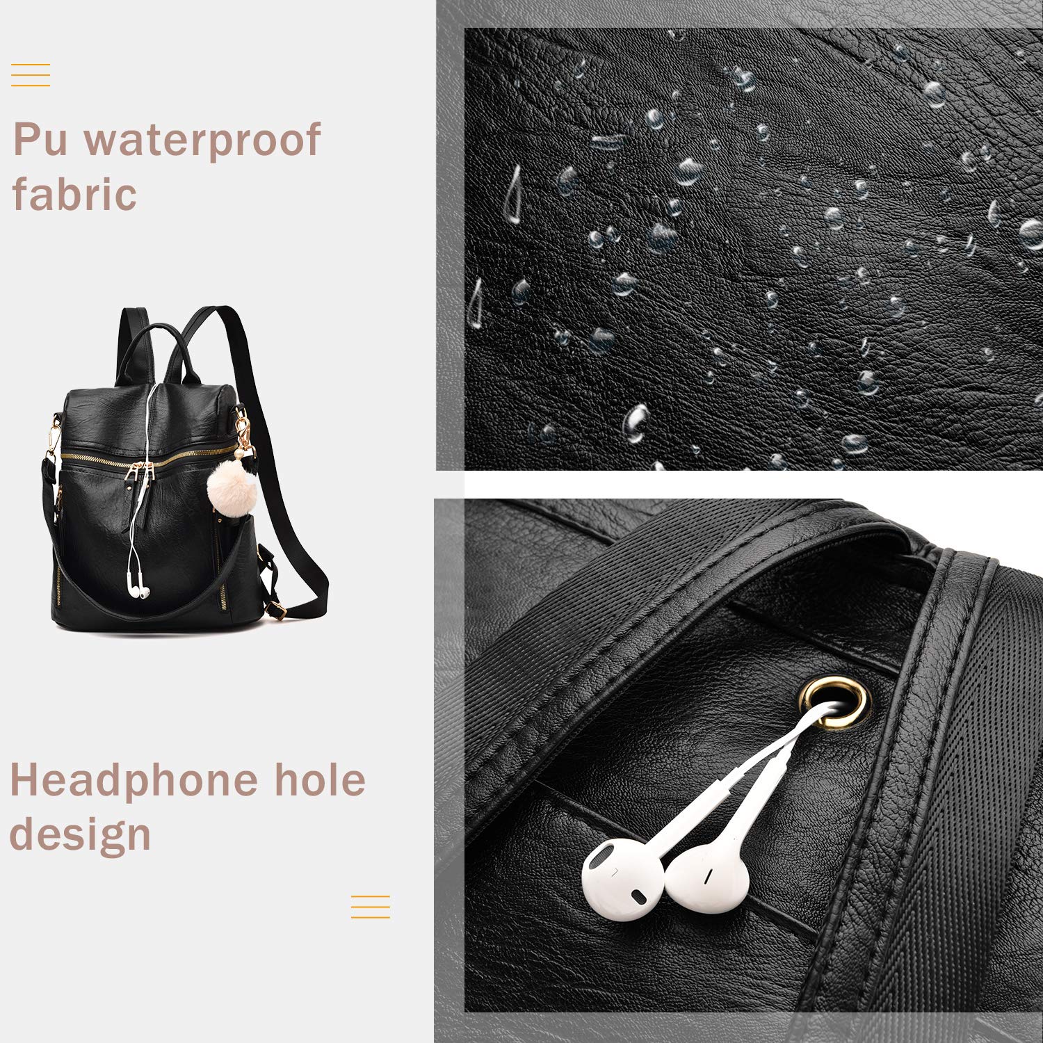 BAG WIZARD Designer Leather Backpack Purse Multifunctional Ladies Backpacks Solid Shoulder Headphone Plug Bags for Womens Book Bags (Retro-Brown)
