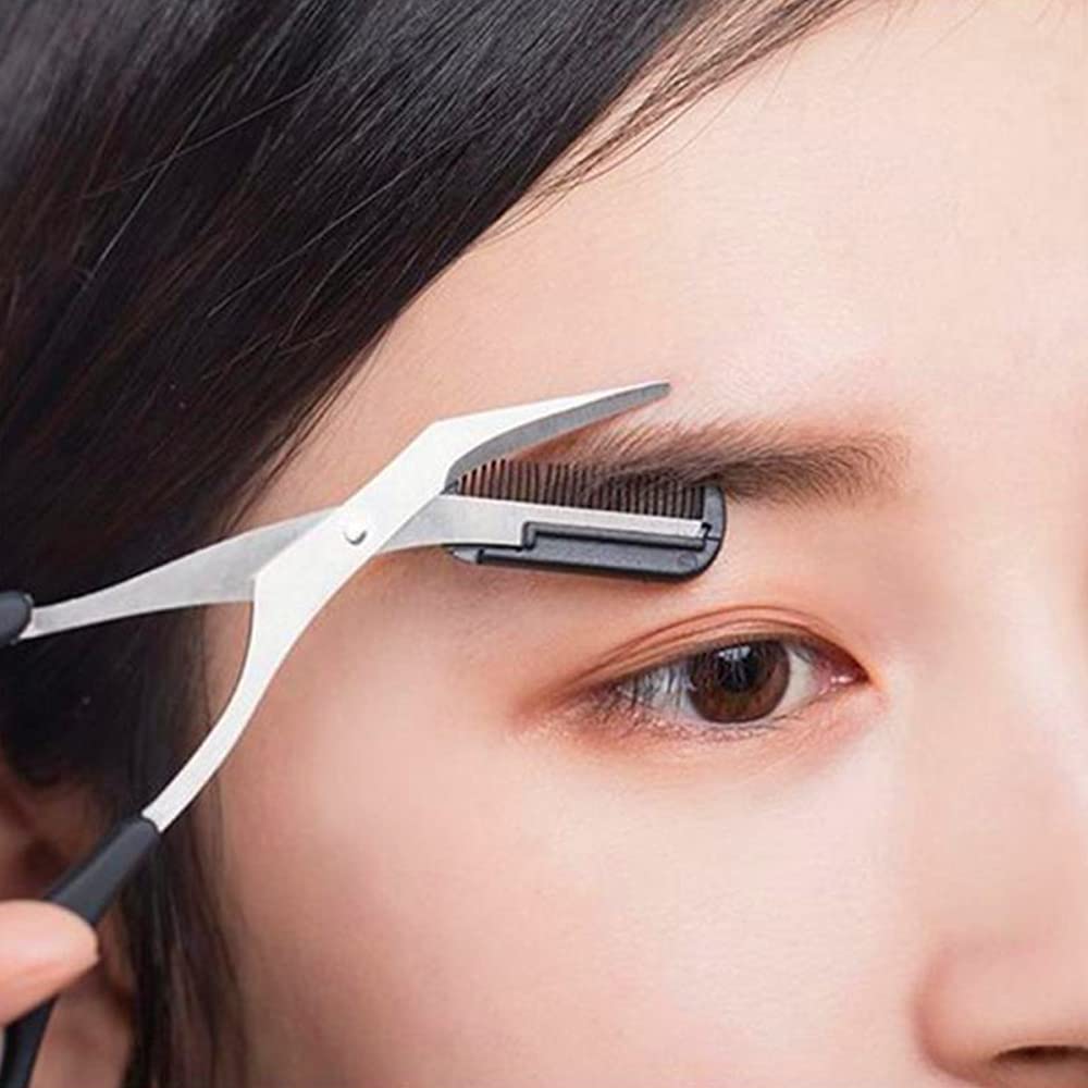XUJINCN3-in-1 Eyebrow Scissors Kit,Eye Brow Cutter for Women,Eyebrow Grooming kit Specially Designed for Women,Include;Eyebrow Scissors with Comb, Hair Removal Tweezers, Facial Eyebrow Razor(Black)
