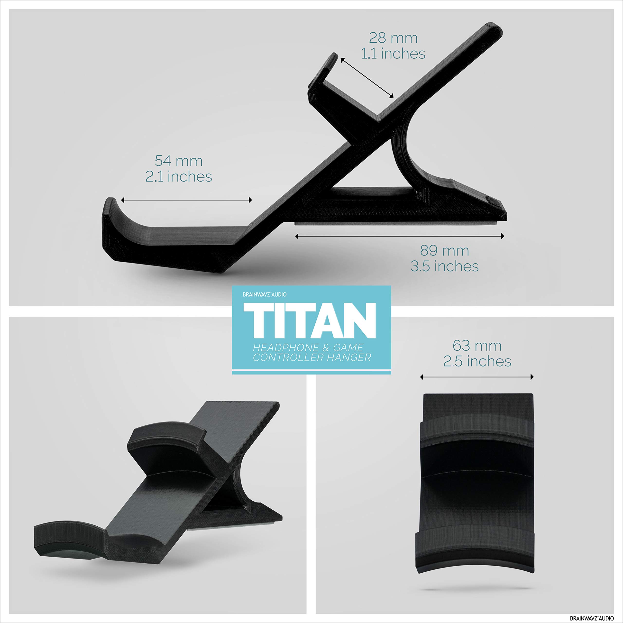 BRAINWAVZ The Titan - Desktop Gamepad Controller & Headphone Hanger Holder - Designed for XBOX ONE, PS4, PS3, Dualshock, Switch, PC, Steelseries, Steam & More, Reduce Clutter, Black