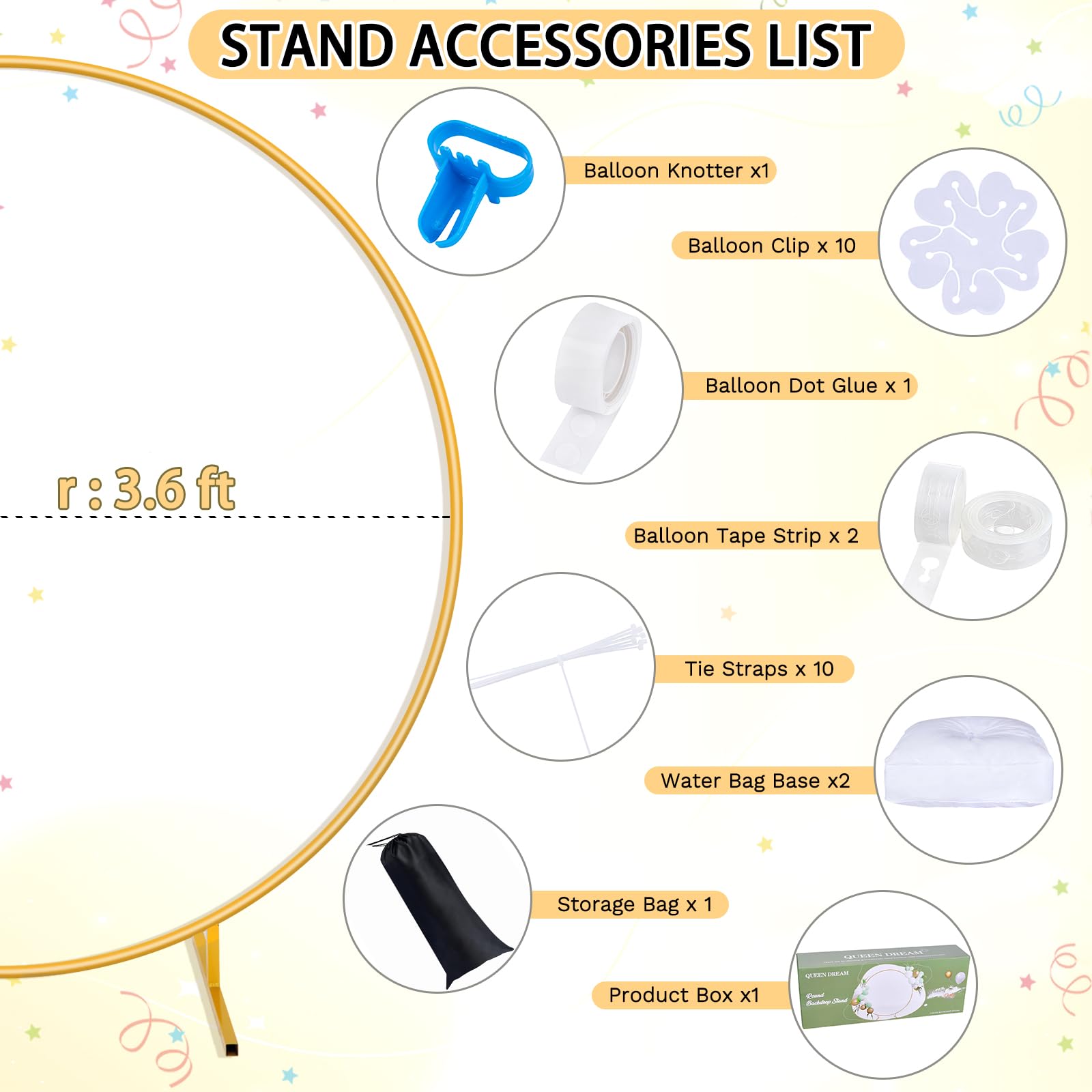 7.2FT Round Backdrop Stand Gold Circle Backdrop Stand Balloon Arch Frame for Wedding Baby Shower Birthday Christmas Party Decoration