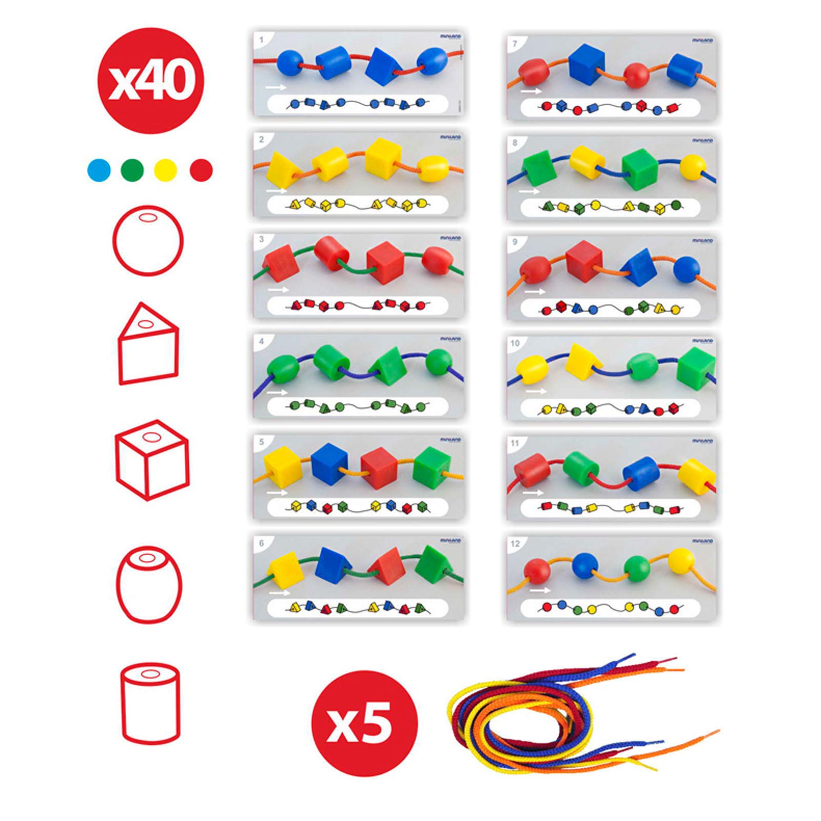 Miniland Educational MLE31783-A1 Giant Beads and Laces