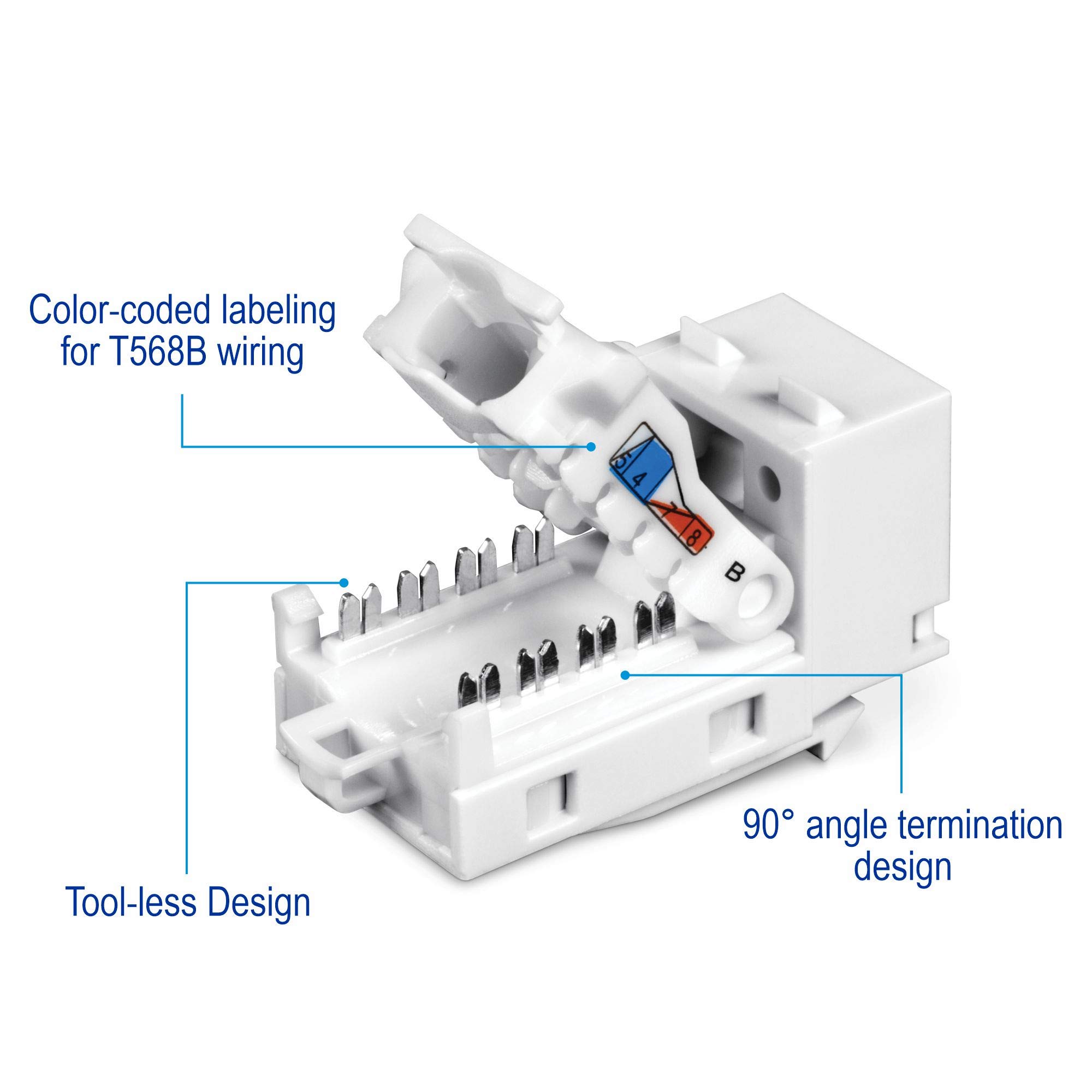 TRENDnet Cat6 RJ45 Keystone Jack 50-Pack Bundle, TC-K50C6, Compatible with Cat5/Cat5e/Cat6 Cabling, Use with The TC-KP24 or TC-KP48 Blank Keystone Patch Panels(Sold Separately) White