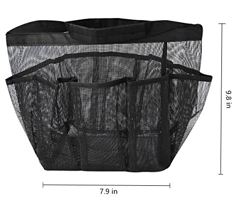iPEGTOP Portable Mesh Shower Caddy, Quick Dry Shower Tote Hanging Bath & Toiletry Organizer Bag with 9 Storage Pockets, Double Handles for College Dorm, Travel, Gym & Camping, Black