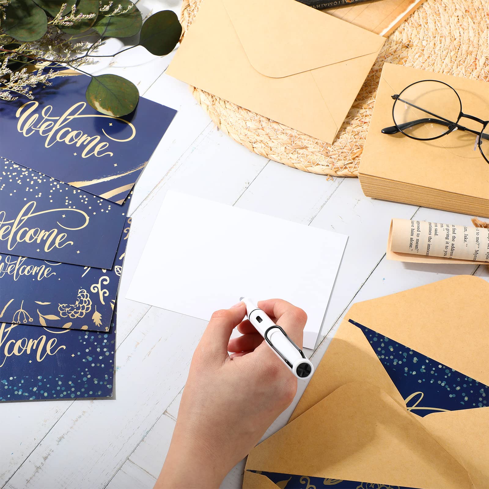 Fumete 72 Pcs Welcome Note Cards with Kraft Envelopes and Stickers, Assorted Designs, Ideal for Weddings, Christmas, Baby Showers