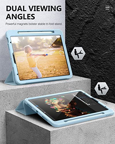 MoKo Case Fit iPad Air 5th/4th Generation 10.9 2022/2020, [Support Touch ID] [Built-in Screen Protector] Full-Body Shockproof Case Smart Shell Stand Cover with Auto Sleep/Wake & Pencil Holder,Sky Blue