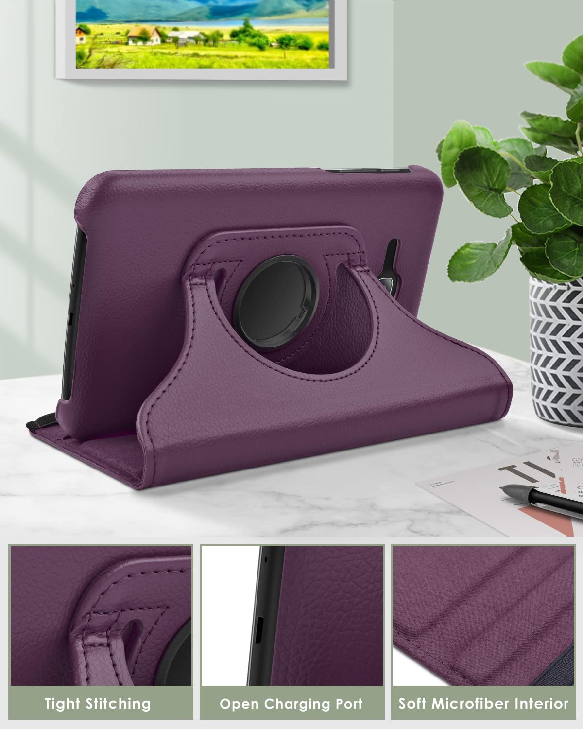 DETUOSI Rotating Case for Samsung Galaxy Tab 3 Lite 7.0" 2014 (SM-T110/ T113), 360° Swivel Multi-Angle Stand Folio Lightweight Leather Book Cover + Protective Hard Back Shell + Elastic Strap Closure