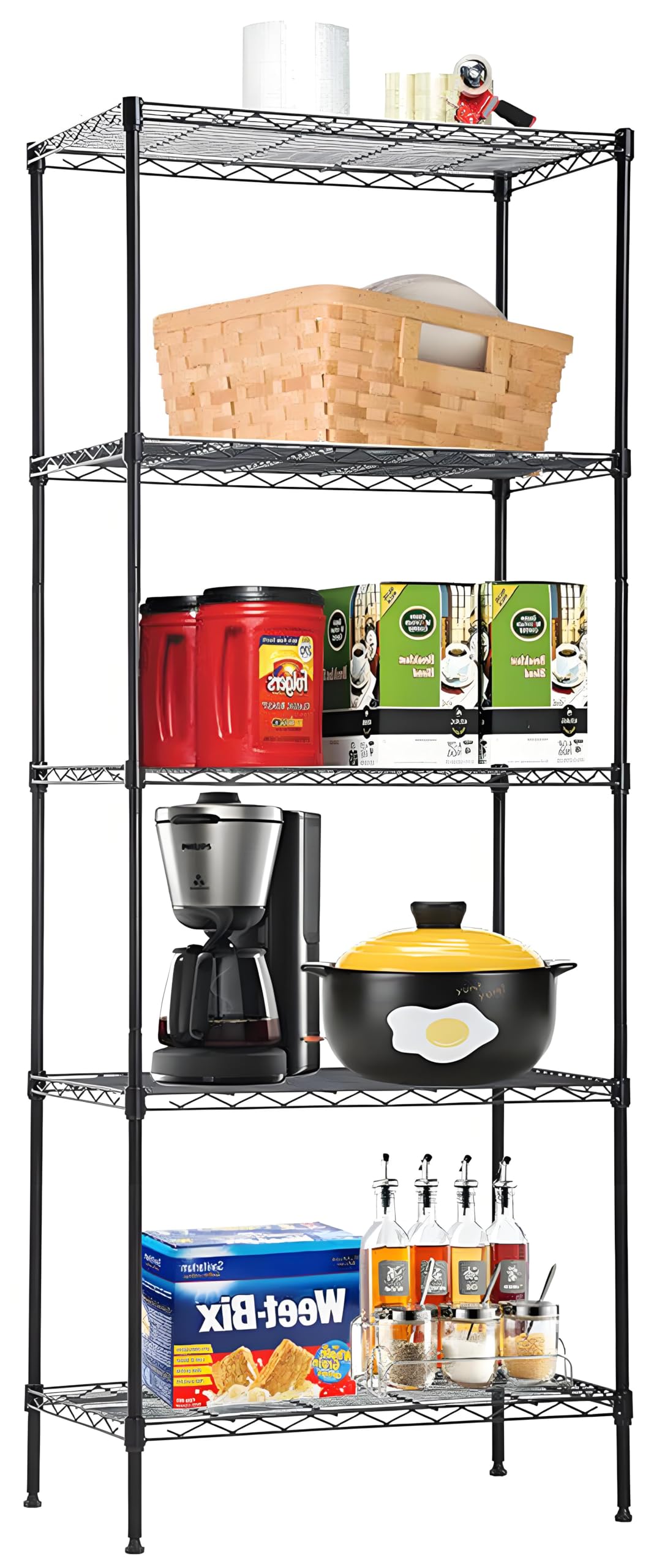 FLL Wire Shelving Unit 5-Tier NSF-Certified Heavy Duty Commercial Grade Metal Storage Shelves, 14" D x 24" L x 60" H Adjustable Wire Rack Shelving for Bathroom Kitchen Pantry Closet (Black)