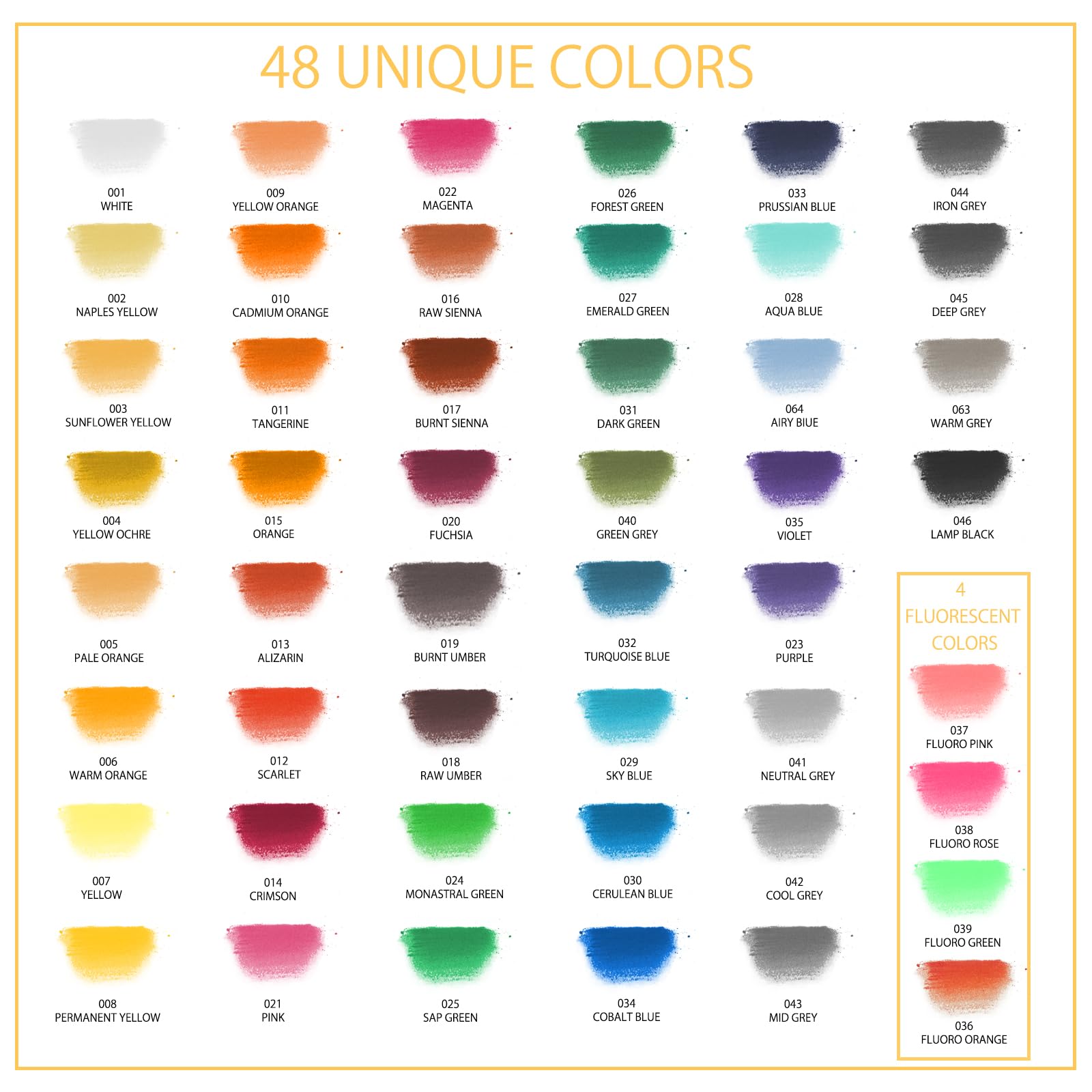 Artecho 50pcs Soft Pastels, 48 Colors Including 4 Fluorescent Colors, Extra Free Black & White, Square Chalk for Drawing, Blending, Layering, Shading, Pastels Art Supplies