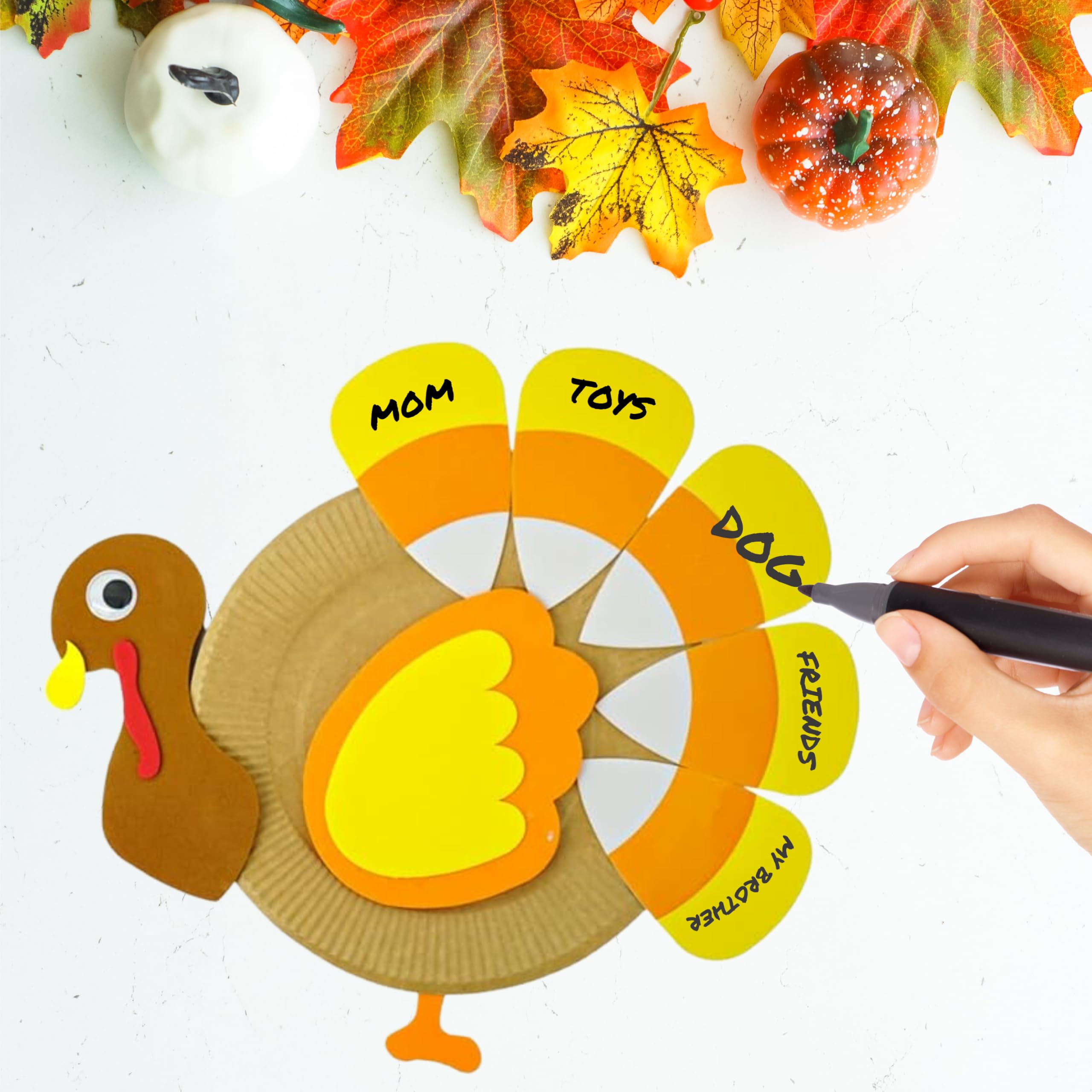 4E's Novelty Turkey Plate Craft for Kids (12 Pack) 2 Styles, Self Adhesive, Fall Thanksgiving Crafts for Kids & Toddlers Ages 4-8, 3-12 Fun Thanksgiving Activity & Dinner Game