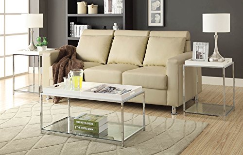 Convenience Concepts Palm Beach Coffee Table with Shelf and Removable Trays, White