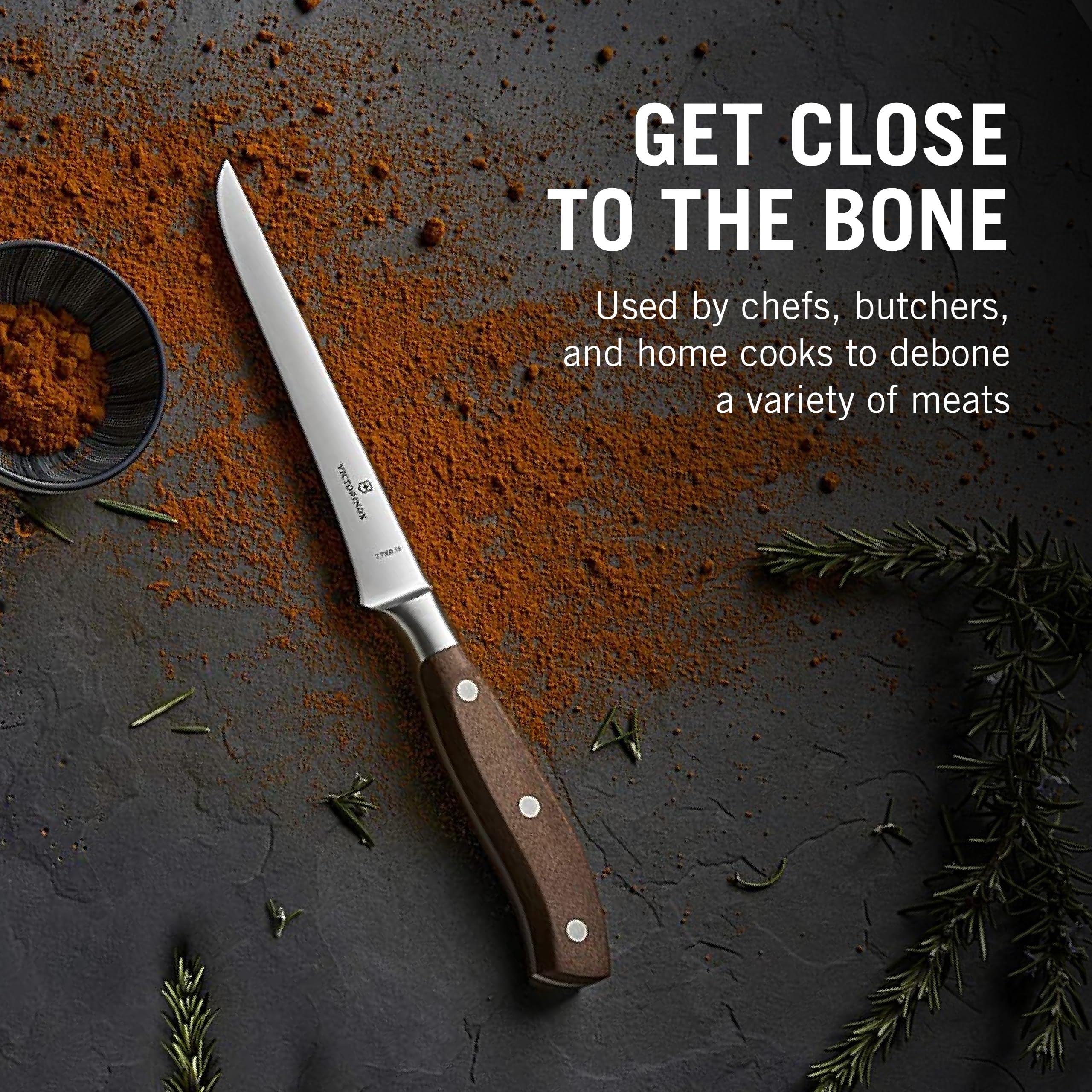Victorinox Grand Maitre Boning Knife - Kitchen Knife for Cutting Meat - Premium Cooking Knife for Home Kitchen Essentials - Wood Handle, 6"