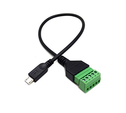 Poyiccot Micro USB Screw Terminal Block Connector, Micro USB Male to 5 Pin/Way Female Bolt Screw Shield terminals Pluggable Type Adapter Connector Cable 30cm(Micro USB Male)
