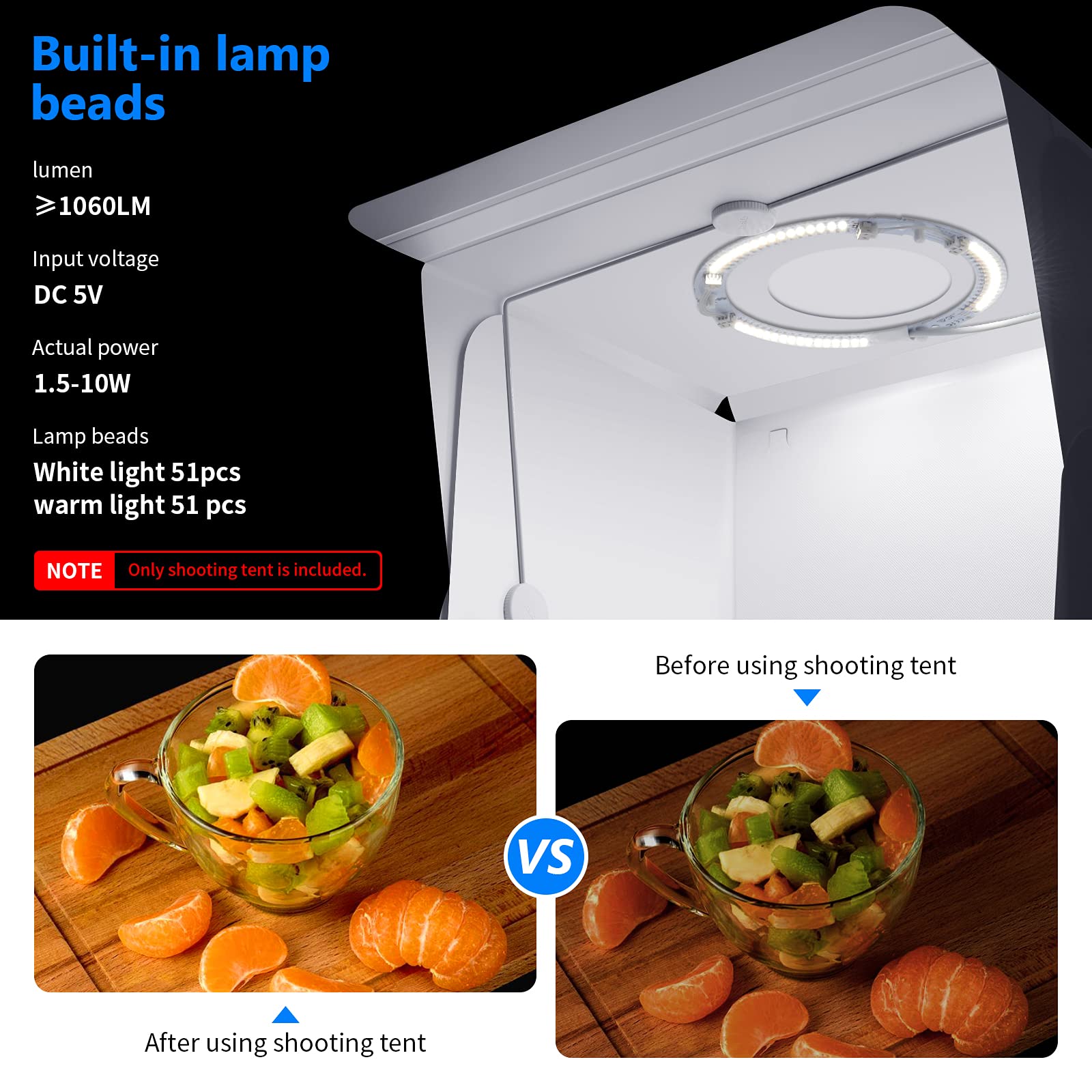 Neewer Upgraded Photo Light Box, 16" x 16" Dimmable 3000K~6500K 1060LM Photo Studio Shooting Tent, Photography Table Top Light Box with 102 LED Lights/4 Color Backdrops/Mini Tripod/Phone Holder