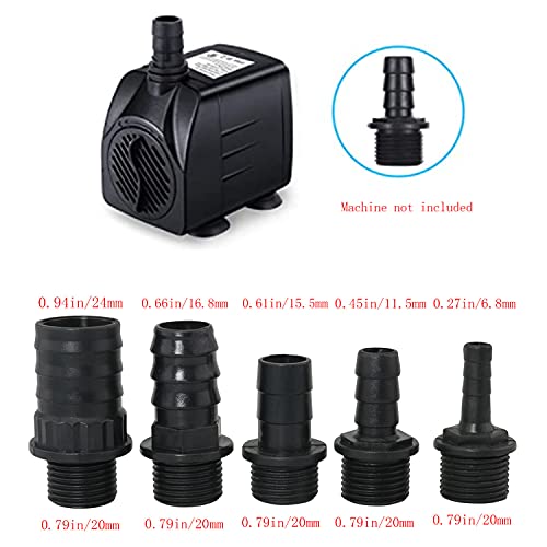 BAIRONG Nozzles Kit for Fountain Pump, Replacement Adapters 5 Sizes Plastic Nozzles for Aquarium, Fish Tank, Pond, Hydroponics, Statuary