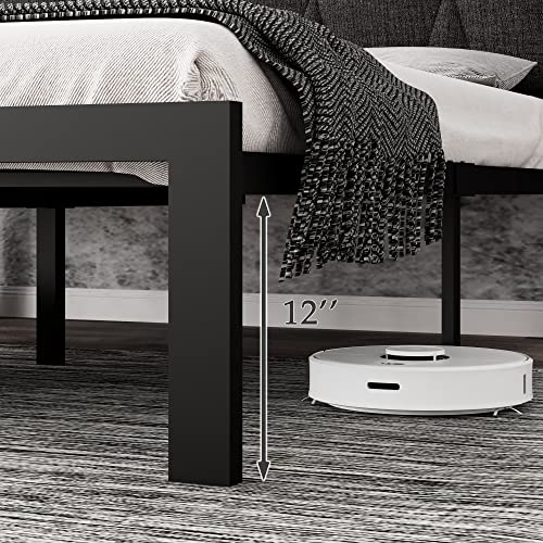 iPormis Queen Metal Platform Bed Frame with Upholstered Headboard, Upgraded Heavy Duty Bed Frame with Steel Slats Support/12 Under Bed Storage, Noise Free, No Box Spring Needed, Dark Gray