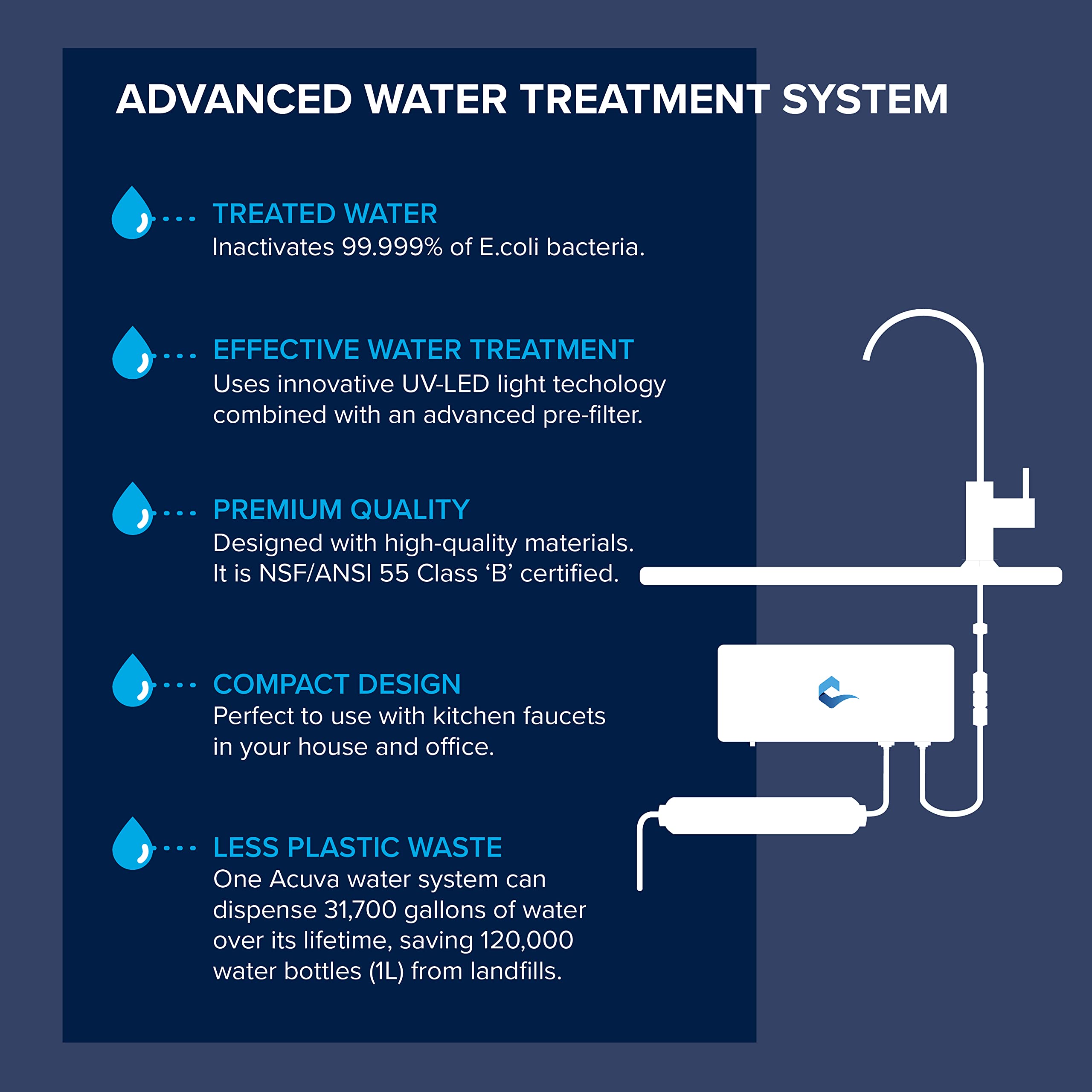 Acuva- ArrowMax 2.0 UV-LED Water Purifier, Under Sink Water Filter System with Smart Faucet, Universal Power Supply, Brushed Nickel Faucet