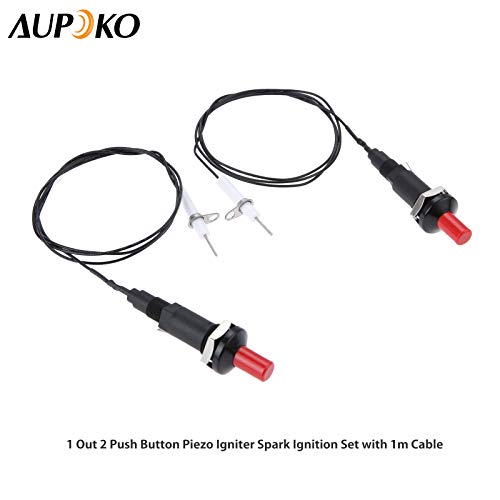 Aupoko 2 Sets Piezo Spark Ignition with Cable Push Button Igniter, Type of 1 Out 2 Electrode 200 Degree Resistance Wire, Fit for Gas Fireplace Gas Oven Gas Heater lgniter Ceramic Kitchen Lighter