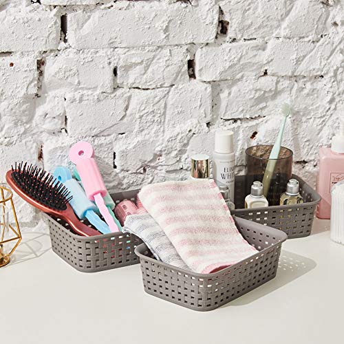 EZOWARE Gray Plastic Knit Storage Basket Trays, Desk Organizer Drawer Divider Bin for Kids Classroom, Baby Nursery Toys and More - Pack of 8 (7.7x5.3x2.4 Inch)
