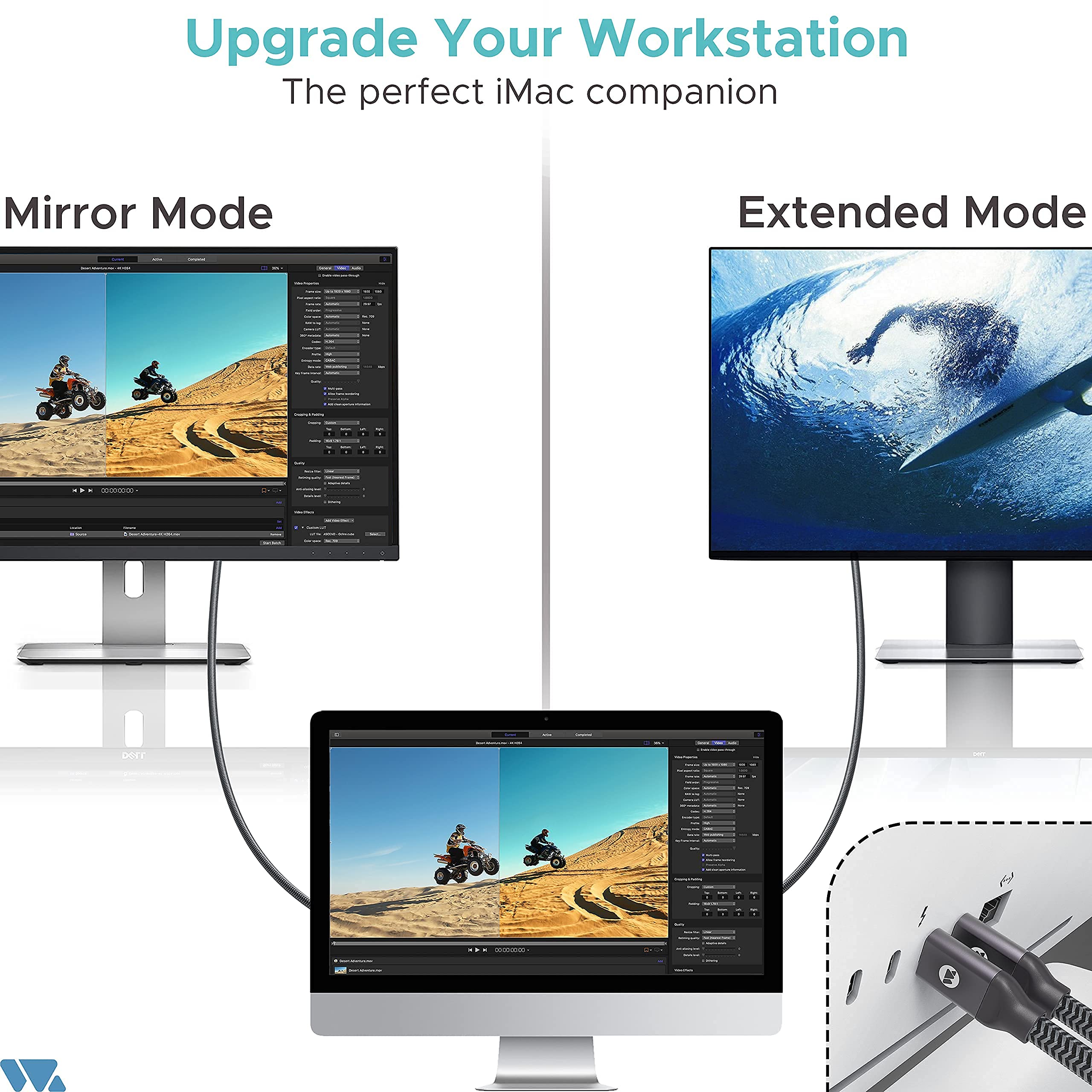 Warrky USB C to DisplayPort Cable (4K60Hz, 2K165Hz) + USB C to HDMI Cable (4K30Hz) Bundle
