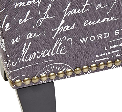 FIRST HILL FHW Endora Rectangular Fabric Storage Ottoman with Script-Style Pattern - Storm Grey