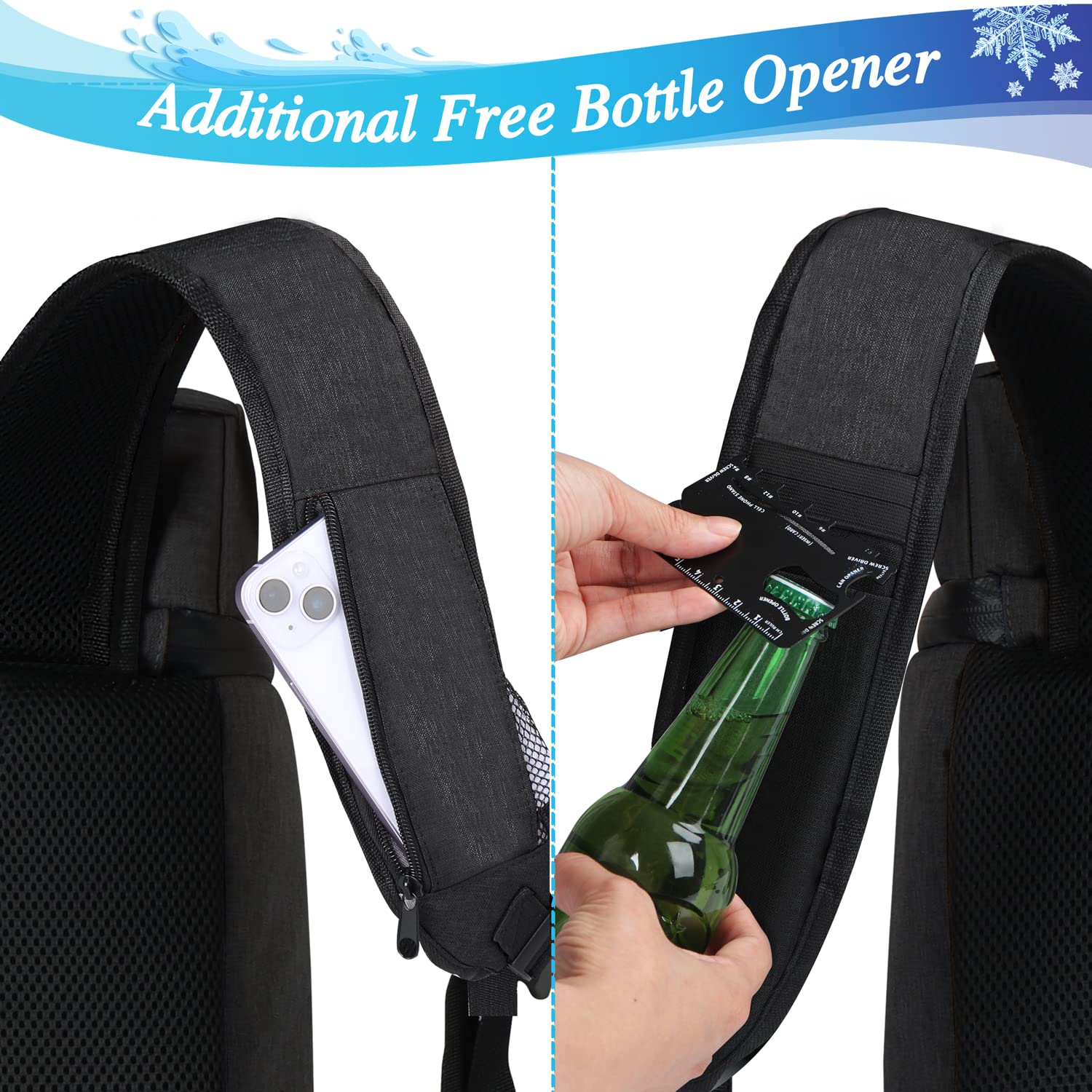 49 Cans Insulated Cooler Backpack, Leakproof Spacious Lightweight Soft Cooler Bag Backpack Cooler with Double Deck for Men Women to Work Beach Picnic Travel Trips, Black