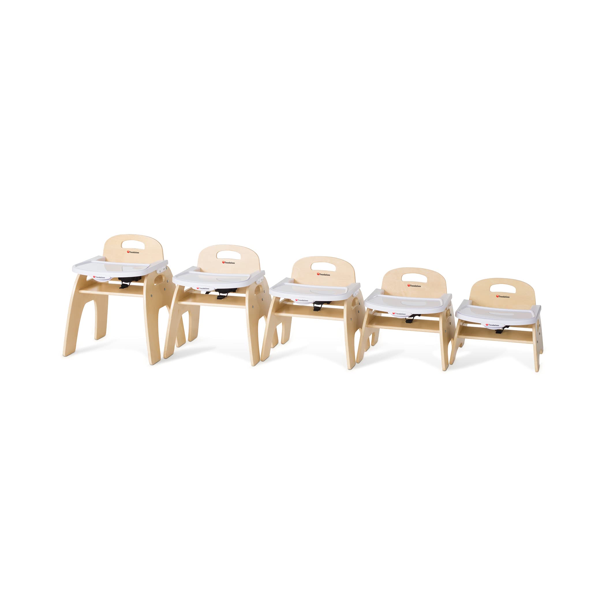 Foundations Easy Serve 11" Wood Feeding Chair for Toddlers, Adjustable Harness, Removable Dishwasher Safe Tray, “No Tip” Base, Baltic Birch Plywood