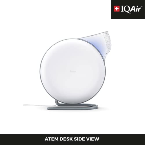 IQAir Atem Desk Air Purifier for Home, Office, Desktop, Small Room up to 300 sq ft, HyperHEPA Filter for Bacteria, Viruses, Allergens, Pets, Asthma, Pollen, Dust, Swiss Design, Made in Germany, White