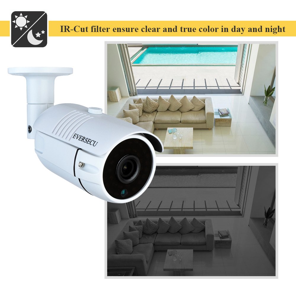 EVERSECU 1080P 2.0MP Coaxial Wired AHD/TVI/CVI/960H Bullet Analog Camera, 2MP Full HD Weatherproof CCTV Security Camera for Outdoor Surveillance, 3.6 mm Lens, Metal, White