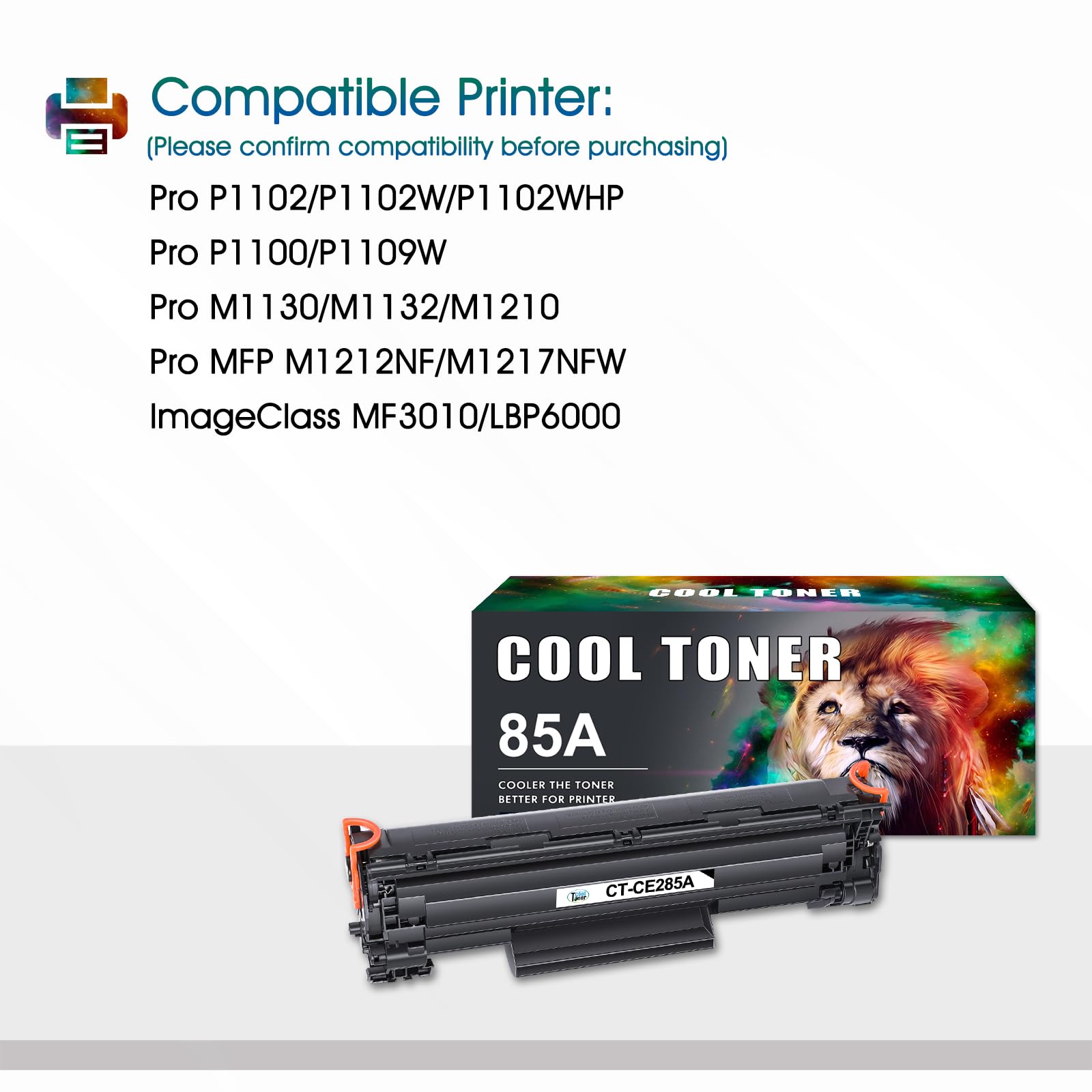Cool Toner Compatible Toner Replacement for HP 85A CE285A Toner Cartridge for HP Pro P1102w M1212nf MFP P1102 P1109w M1217nfw Printer Ink Cartridge (Black, 2-Pack)