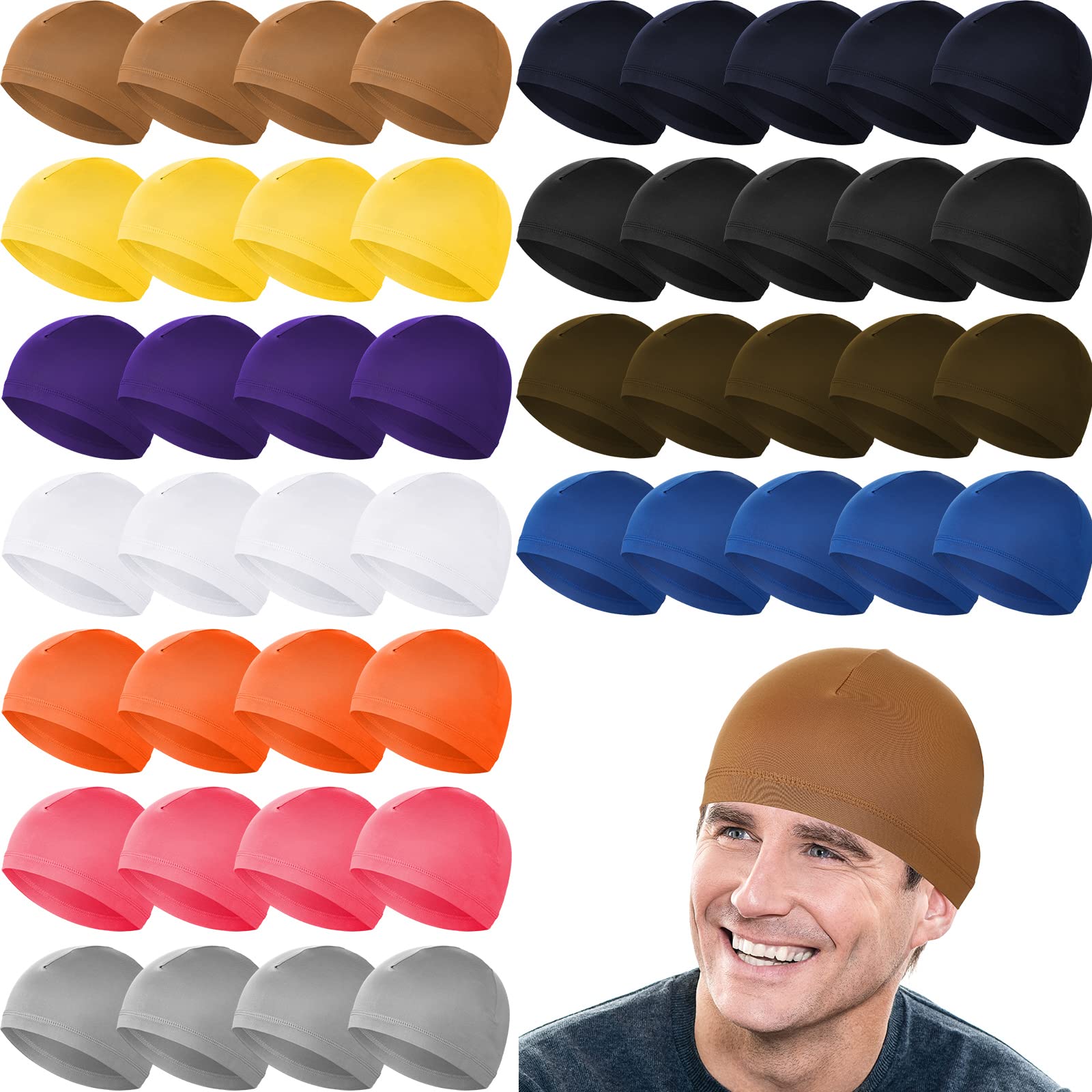 48 Pcs Cooling Skull Cap for Men Bulk Helmet Liner Skull Caps Cycling Hat Sweat Wicking Beanie for Men Women Bicycle Motorcycle, 11 Colors