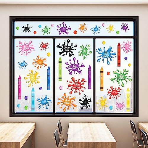 GreenPine 7 Sheets Inspirational Quotes Window Clings Stickers Every Child Is an Artist Colorful Paint Splatter Back to School Positive Sayings Home Bedroom Living Room School Classroom Nursery Playroom Decoration