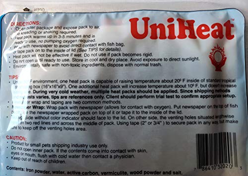 Uniheat Shipping Warmer 20+ Hours, 50 Pack >Plus!< 1-9"x24" Shipping Bags, 20+ Hour Warmth for Shipping Live Corals, Small Pets, Fish, Insects, Reptiles, Etc.