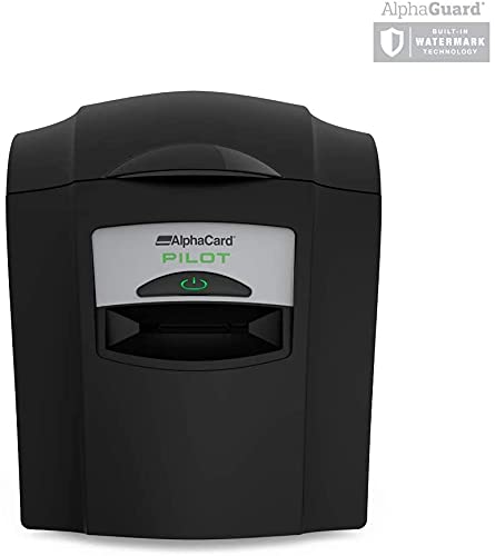 Complete ID Card Printer Bundle: AlphaCard Pilot ID Printer, EasyBadge ID Software & Mobile App, ID Supplies - 100 Printable Cards