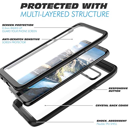 Pakoyi Samsung Galaxy S8 Plus Case, Full Body Bumper Case Built-in Screen Protector Slim Clear Shock-Absorbing Dustproof Lightweight Cover Case for Samsung Galaxy S8 Plus (Black/Clear)